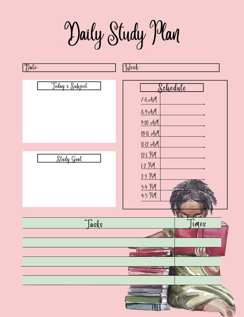 Daily Study Planner Printable, Instant Download, Daily Study, Printable ...
