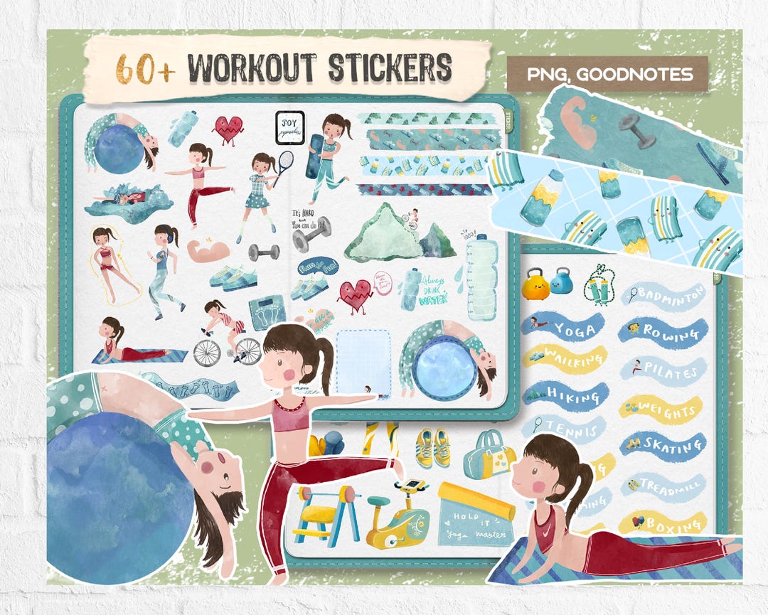 Fitness Digital Stickers: Workout Scrapbook, Goodnotes Pre-cropped (PNG ...