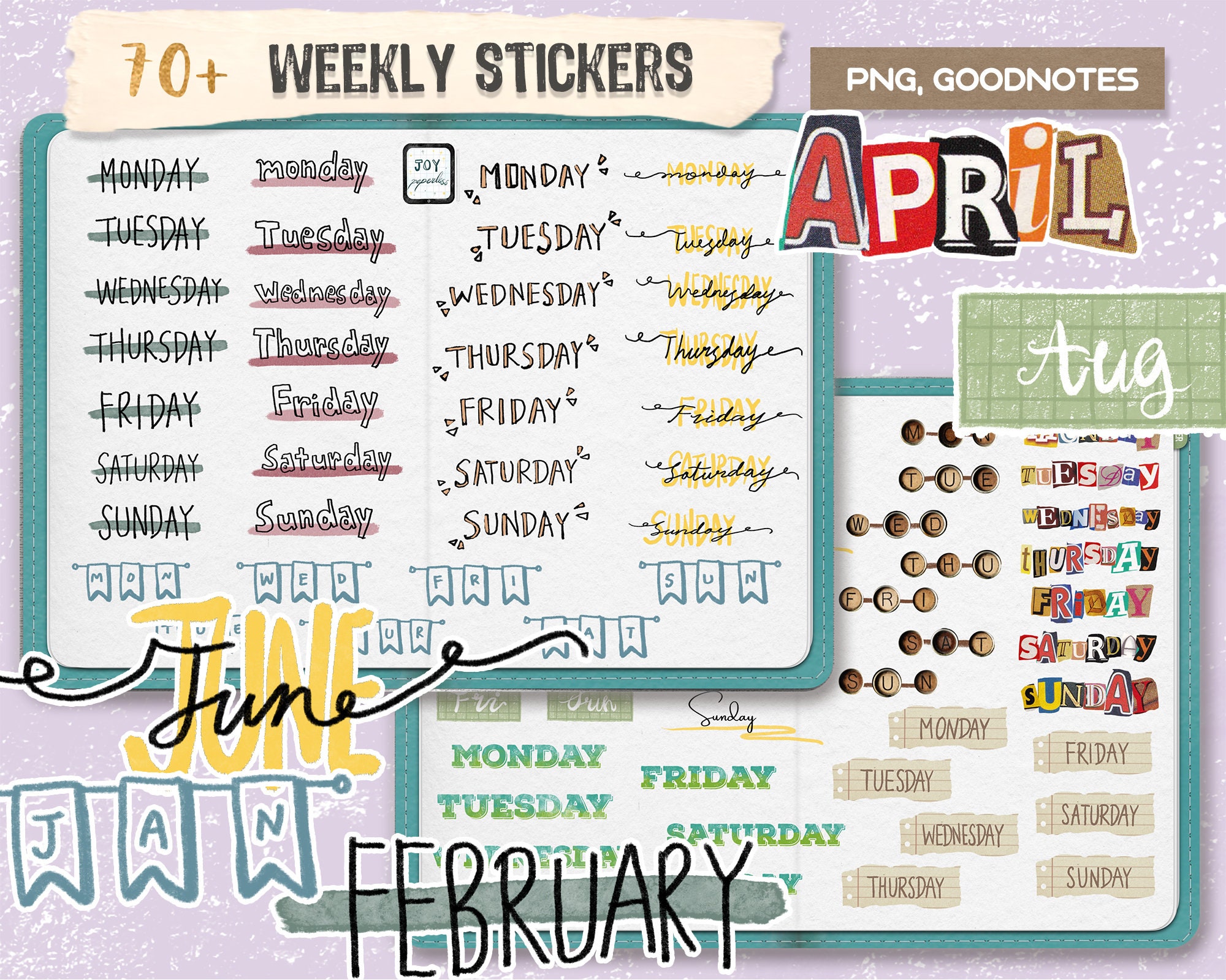 Digital Stickers Weekly Header Goodnotes Sticker Weekly - Etsy