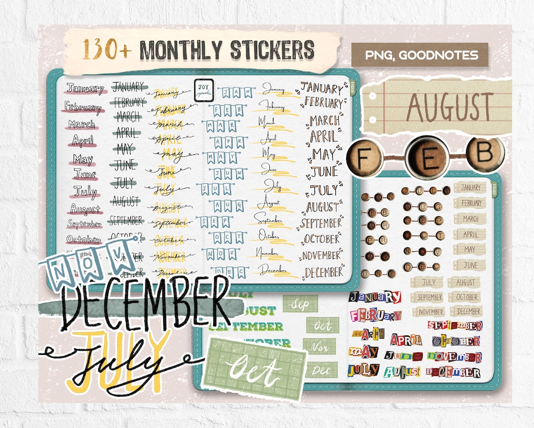 Monthly Script Stickers: Goodnotes, Onenote, Digital Planner (digital ...