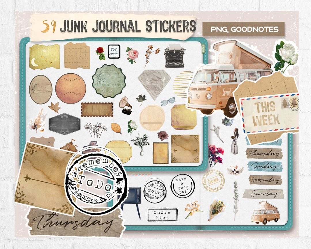 Vintage Junk Journal Stickers: Digital Planner, Goodnotes, Onenote (pre ...