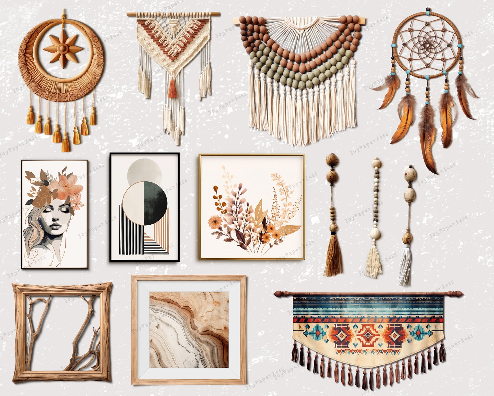 Boho Realistic Digital Sticker Aesthetic Bohemian Graphic Commercial ...