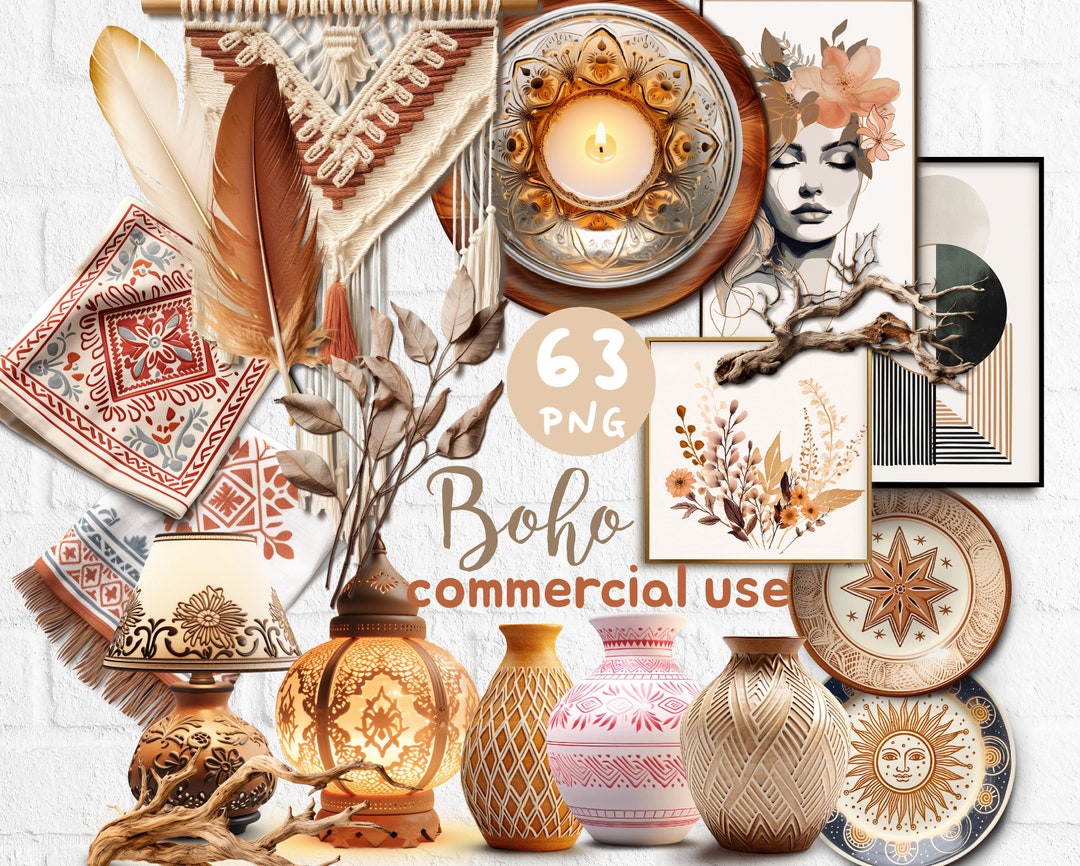 Boho Realistic Digital Sticker Aesthetic Bohemian Graphic Commercial ...