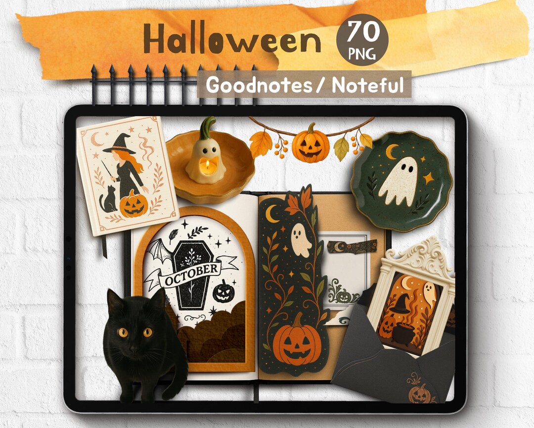 Halloween Realistic Digital Stickers: Goodnotes, Noteful, Autumn Scene ...