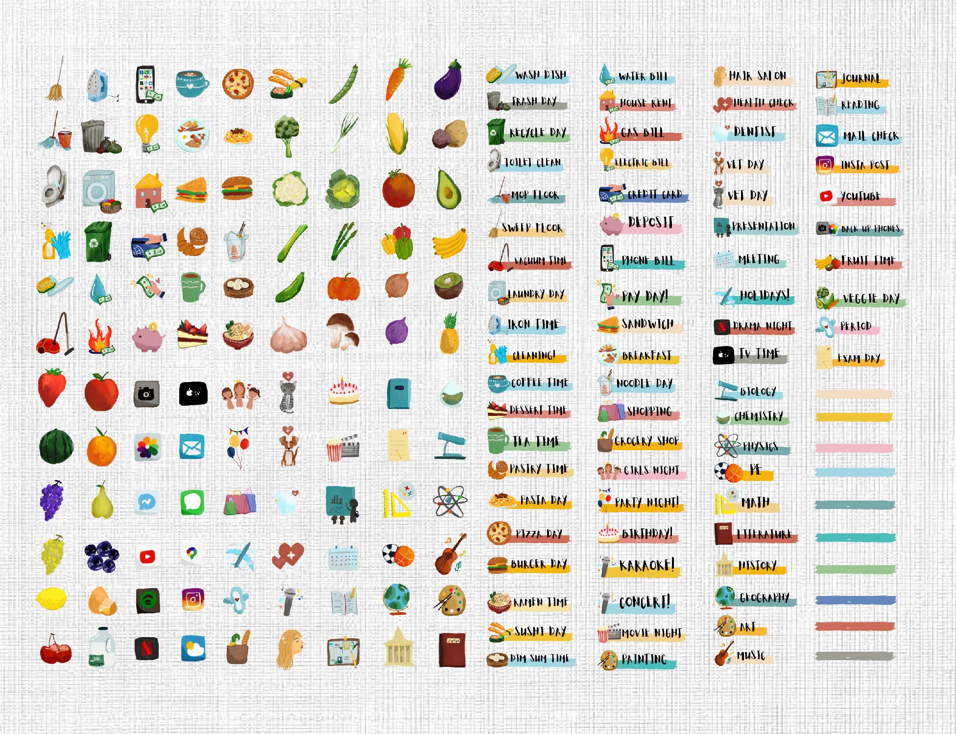 Daily Life Icons, Planner Icon Cliparts, Functional Digital Sticker ...