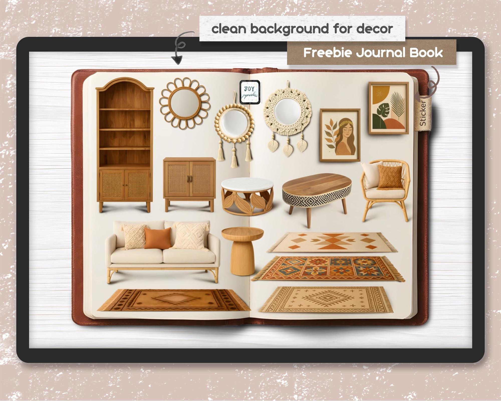 Boho Realistic Digital Sticker Boho Realistic Room Digital Boho Dital ...