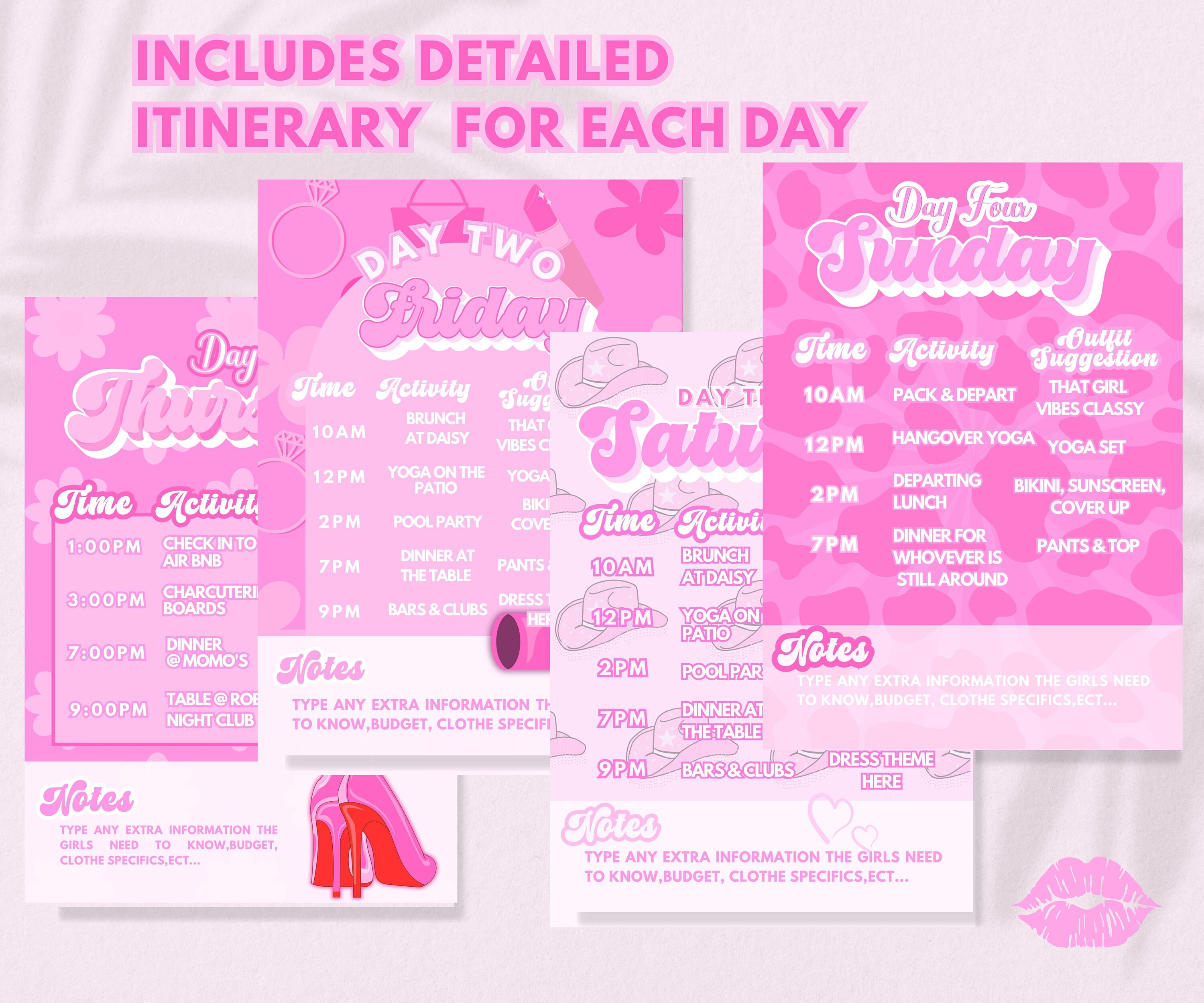 LET'S PARTY Bachelorette Invitation DELUXE Canva Itinerary Template ...