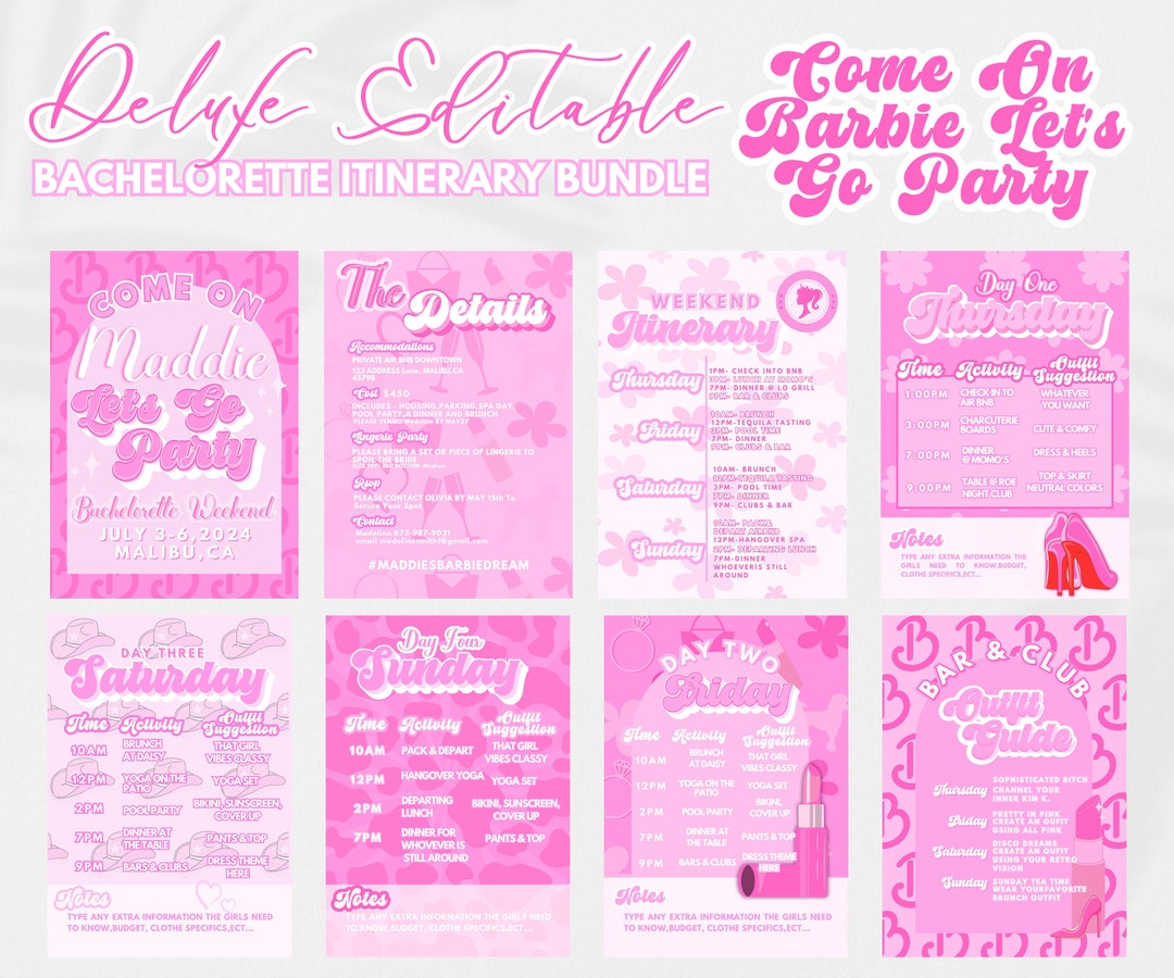 LET'S PARTY Bachelorette Invitation DELUXE Canva Itinerary Template ...