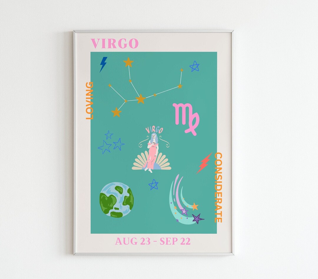 Virgo Poster, Zodiac, Astrology, Digital Art, Star Sign Poster, Vibrant ...