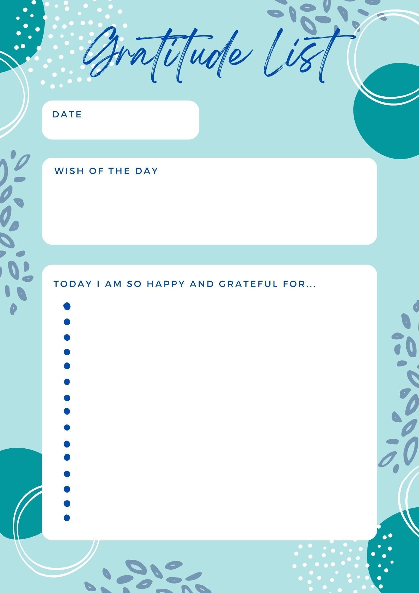 Printable Gratitude List - Etsy