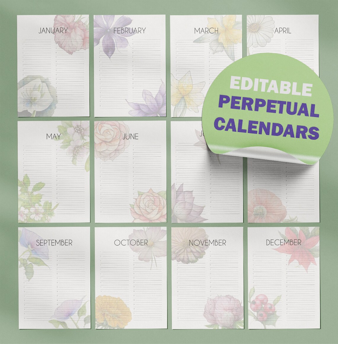 Editable Printable Perpetual Birthday Calendar With - Etsy