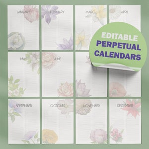 Editable Printable Perpetual Birthday Calendar With Minimalist Flower ...