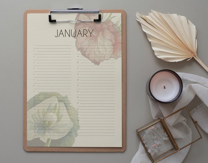 Editable Printable Perpetual Birthday Calendar With Minimalist Flower ...