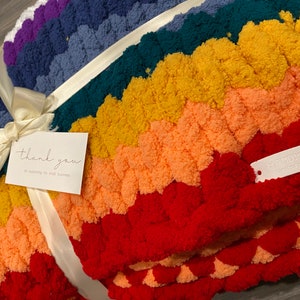 Cuddle the Rainbow Chunky Knit Blanket - Etsy