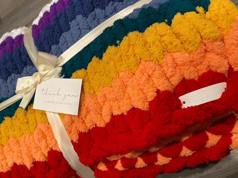 Cuddle the Rainbow Chunky Knit Blanket - Etsy