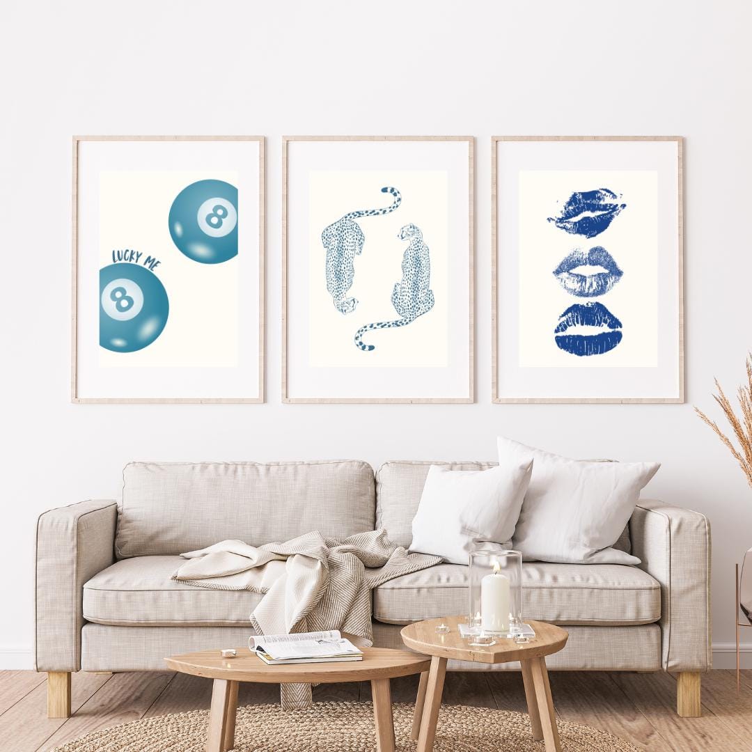 Edgy Blue Aesthetic Collage Retro 8 Ball Poster, Blue Cheetah Print ...
