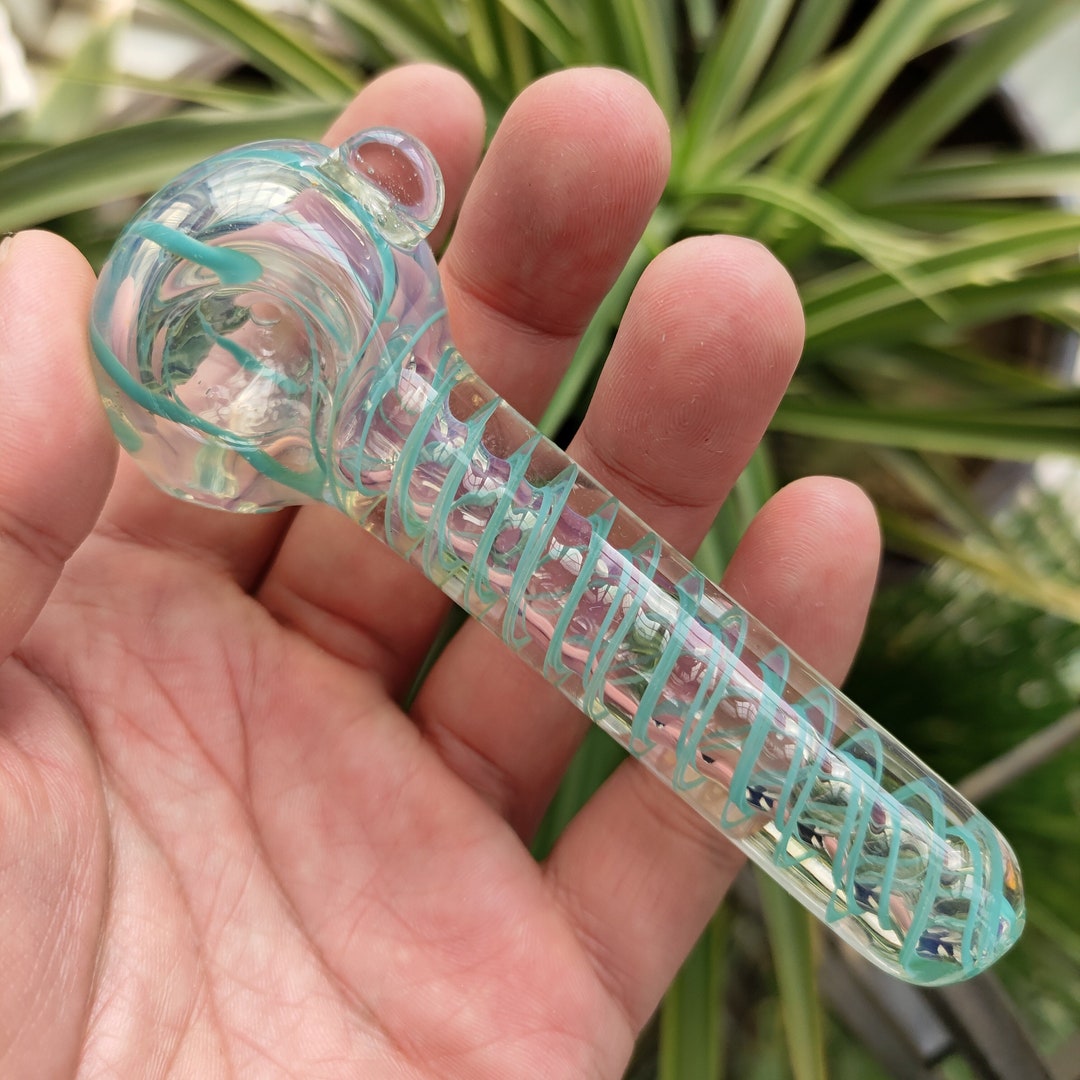 Unique Glass Pipes Blue Striped Handmade Mystery Smoking Hand Pipe ...