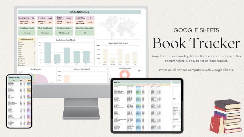 Google Sheets Book Tracker, Reading Log Journal, Audiobook Tracking, Library Overview, Reading ...