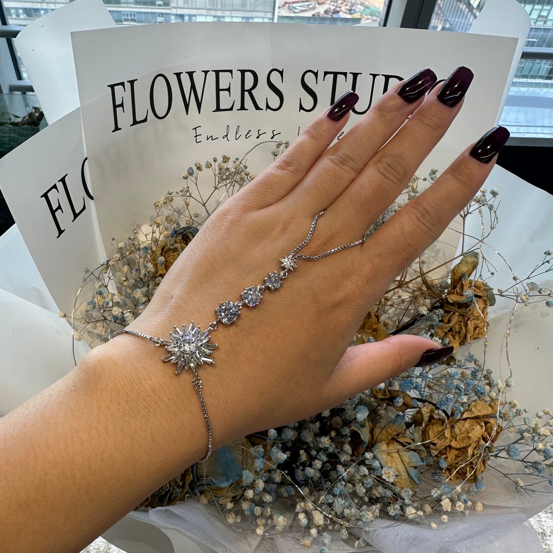 18K Platinum Plated Hand Chain Ring Bracelet Fairy Bracelet Adjustable ...