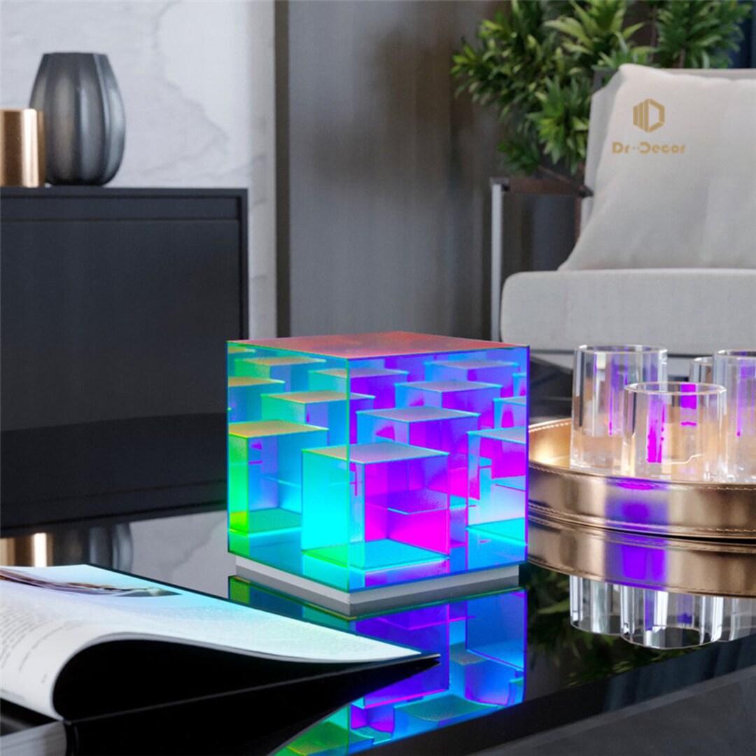 RGB 3D Magic Cube Night Lights Color Rubik's Cube Table - Etsy