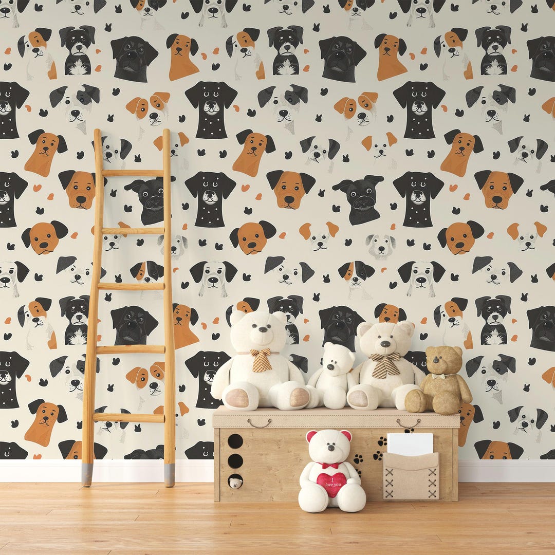 Playful Puppy Wallpaper for Kids Room | Cute Dog Pattern | Gender ...