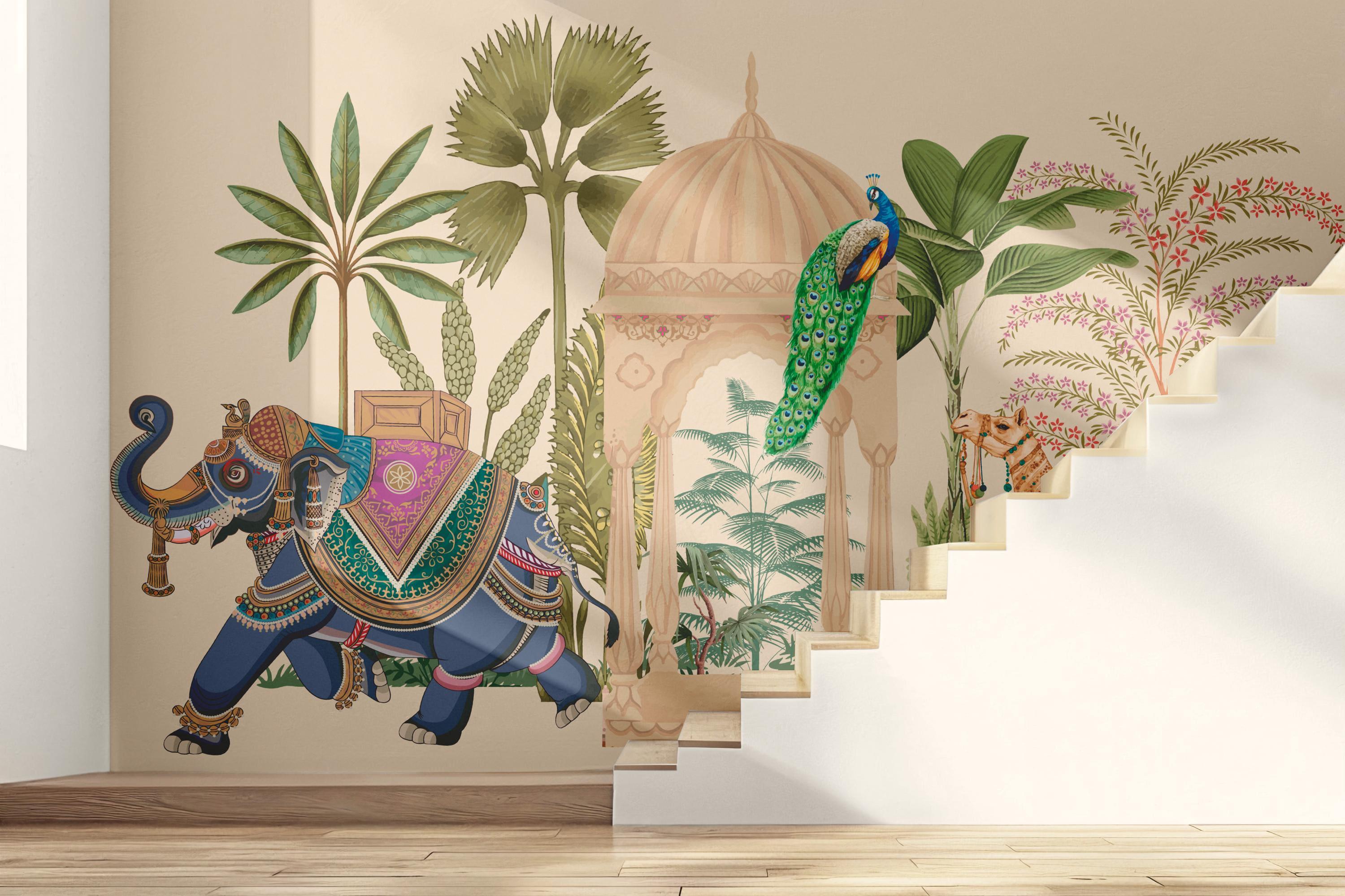 Luxury Indian Wallpaper | Hand Painted Royal Elephant Wall Decor ...