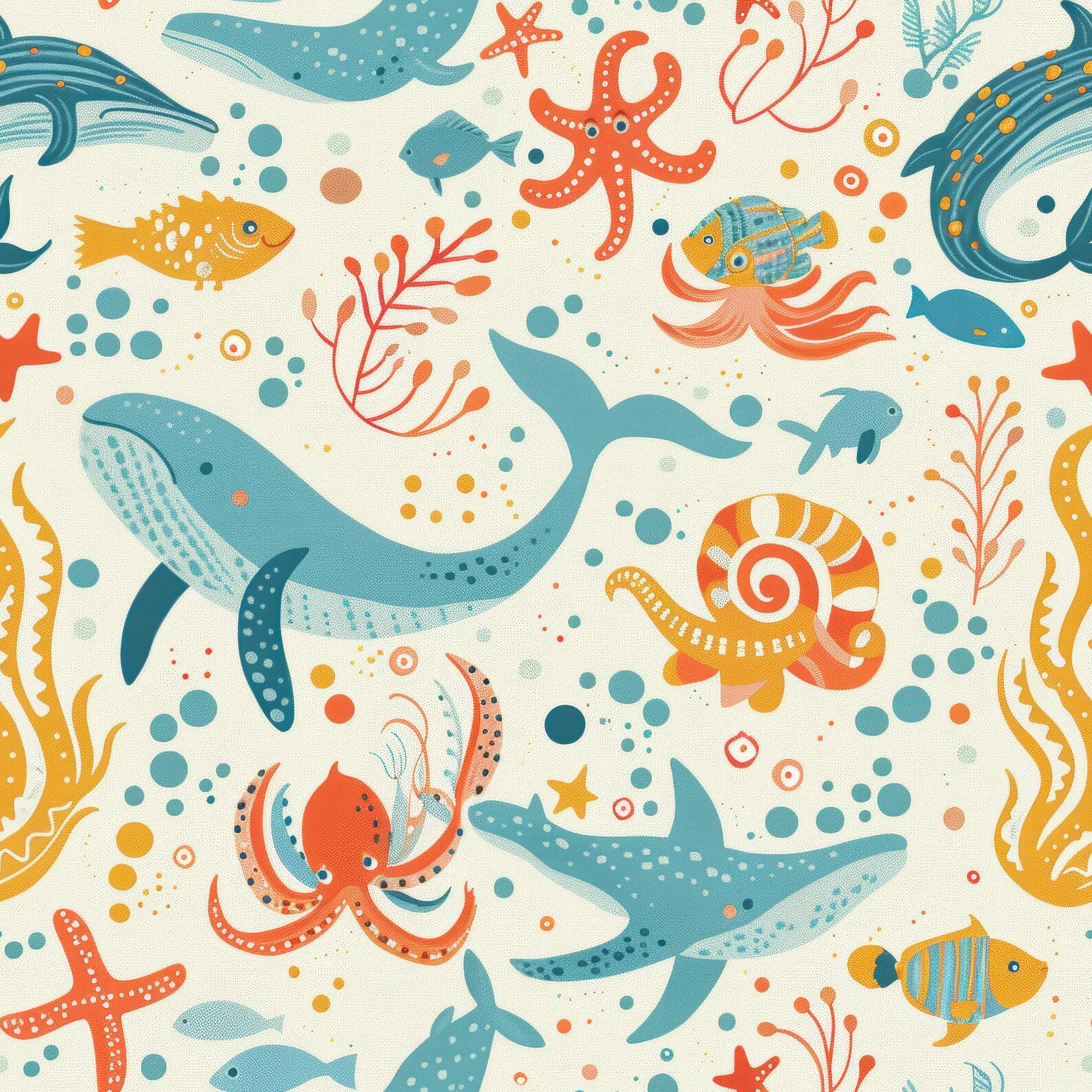Sea Creatures Wallpaper | Marine Life Wall Art | Nautical Ocean Life ...