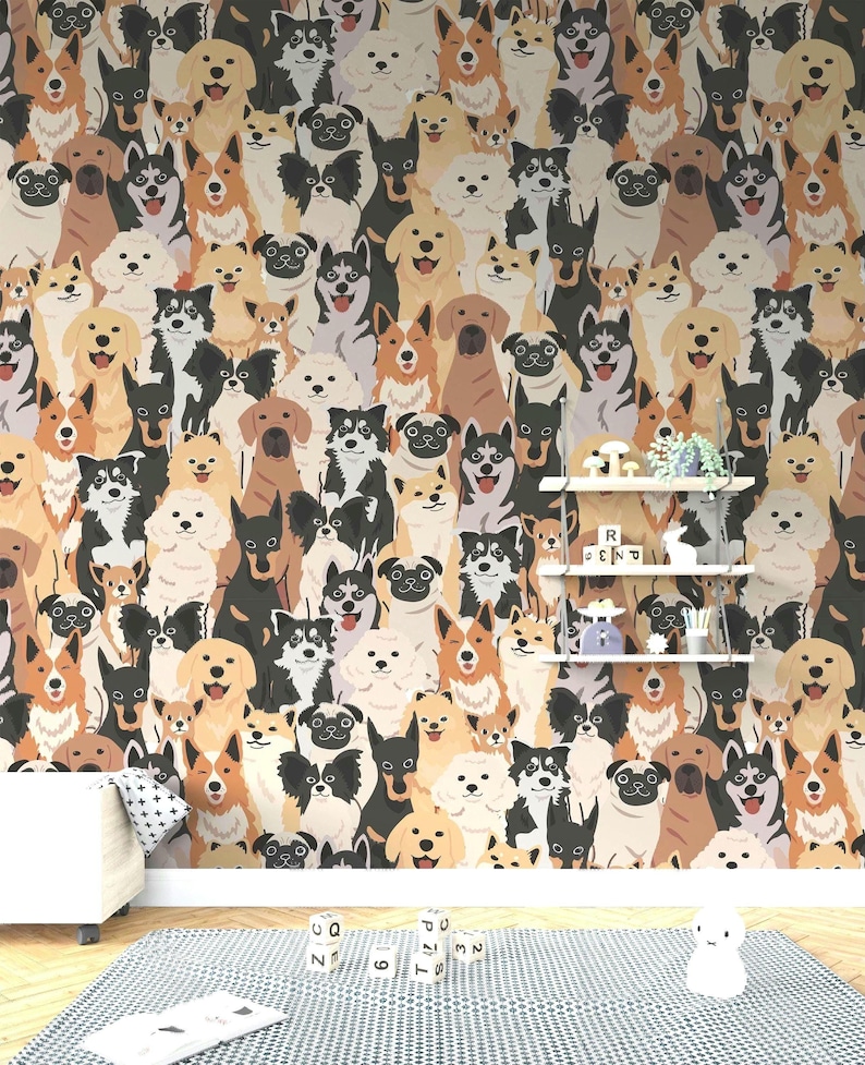 Dog Wallpaper Peel and Stick | Pet Wall Decor | Removable Puppy Pattern ...