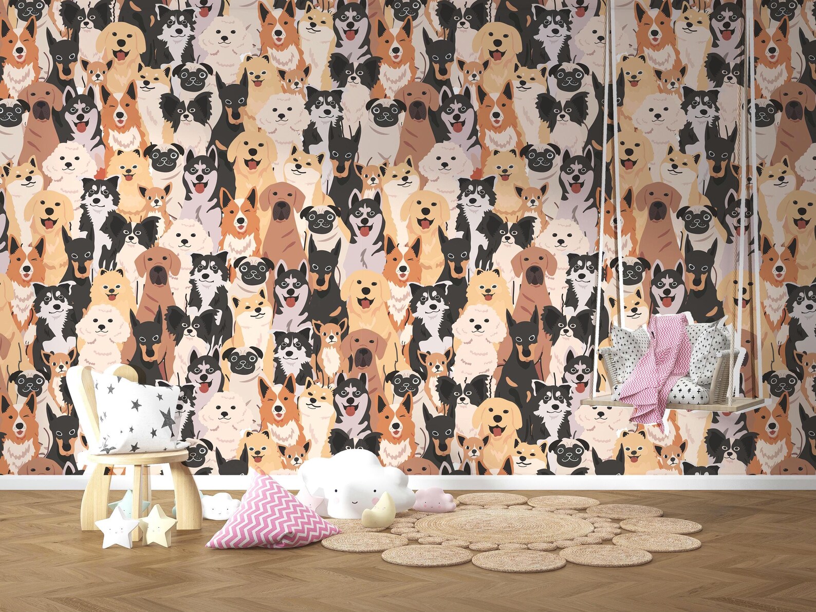 Dog Wallpaper Peel and Stick | Pet Wall Decor | Removable Puppy Pattern ...