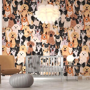 Dog Wallpaper Peel and Stick | Pet Wall Decor | Removable Puppy Pattern ...