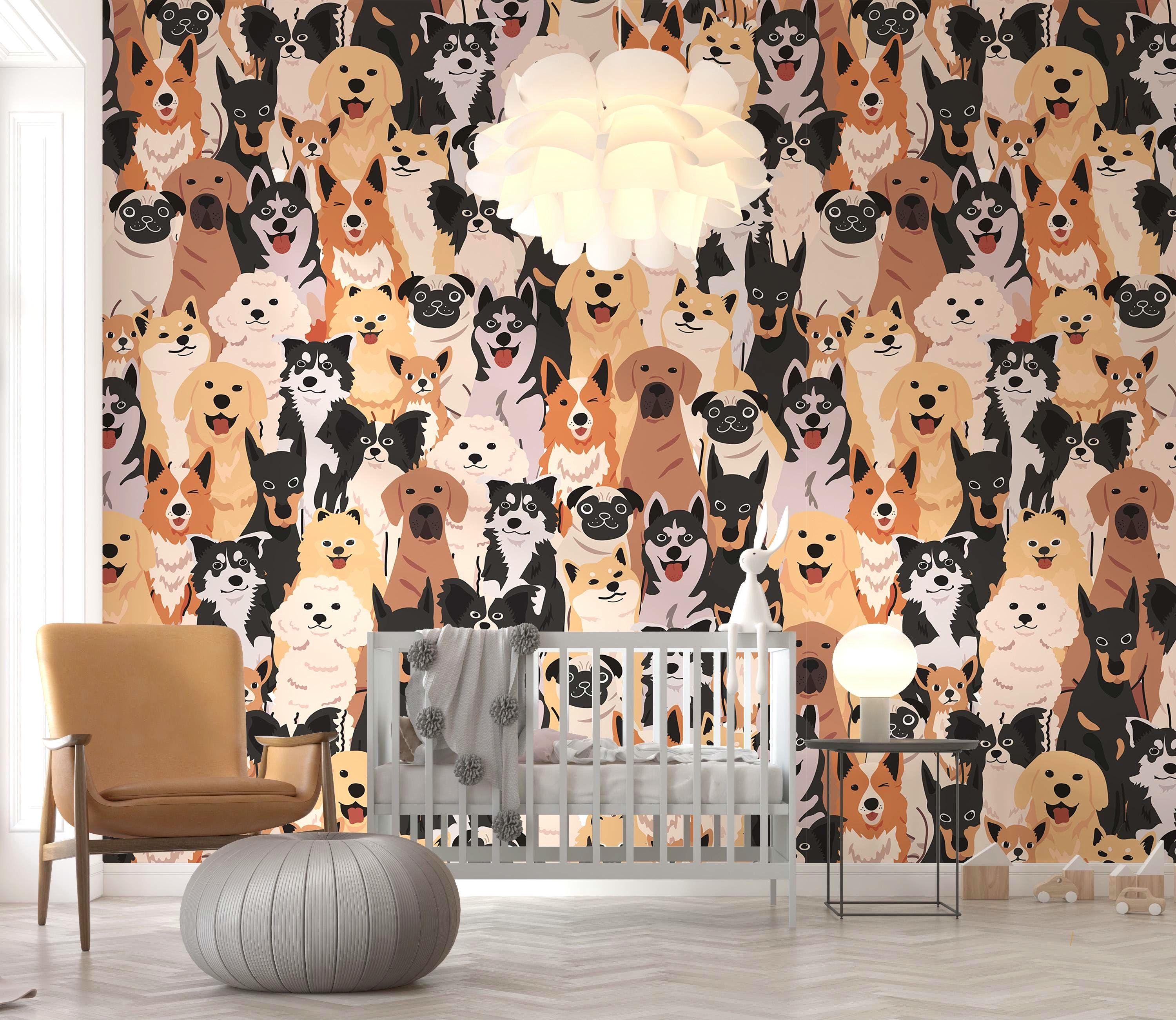 Dog Wallpaper Peel and Stick | Pet Wall Decor | Removable Puppy Pattern ...
