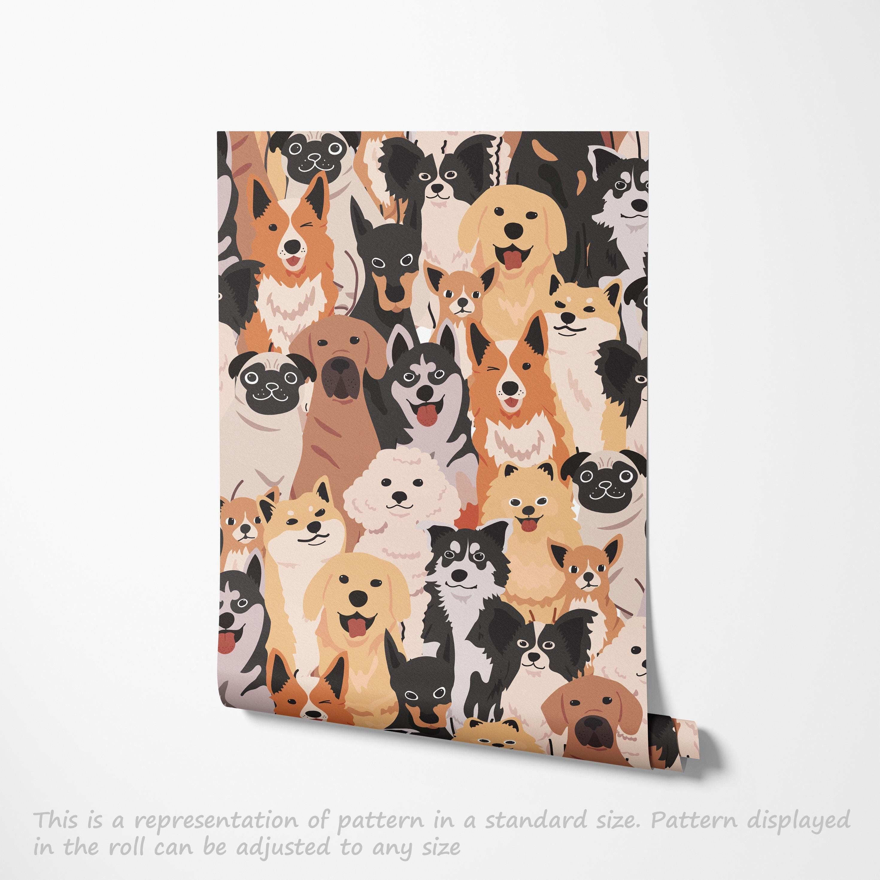 Dog Wallpaper Peel and Stick | Pet Wall Decor | Removable Puppy Pattern ...