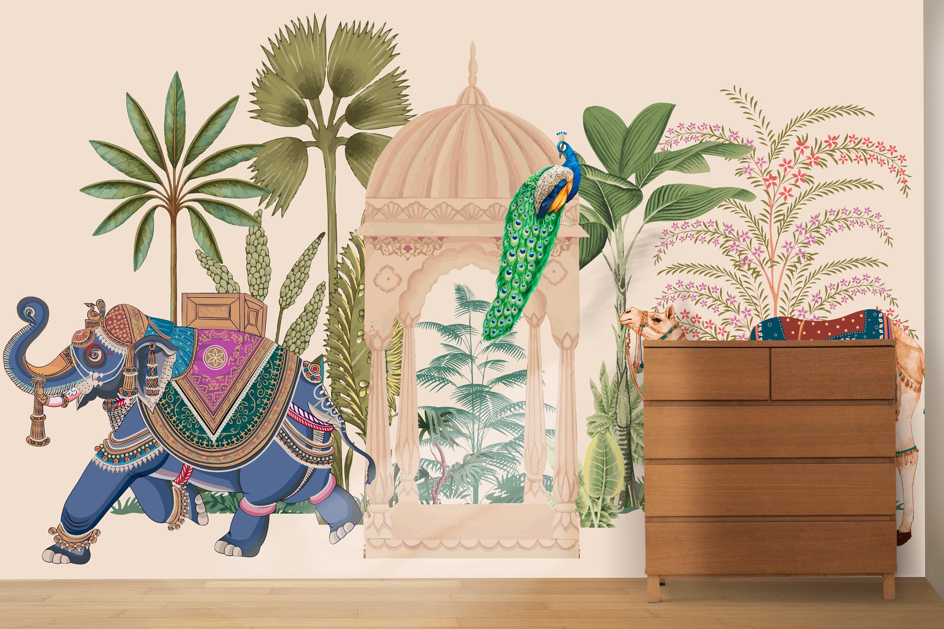 Luxury Indian Wallpaper Hand Painted Royal Elephant Wall Decor ...