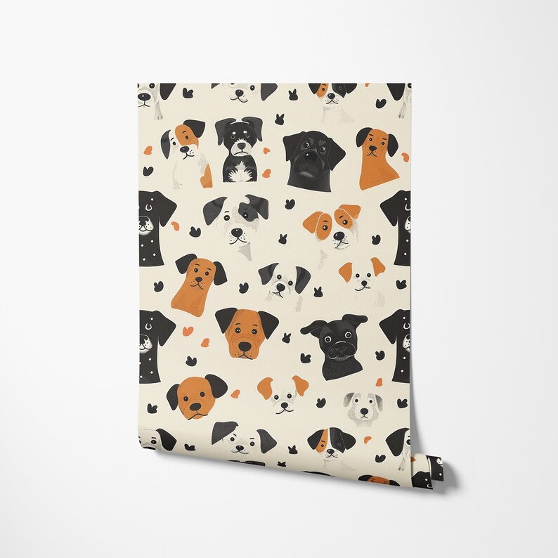 Playful Puppy Wallpaper for Kids Room | Cute Dog Pattern | Gender ...
