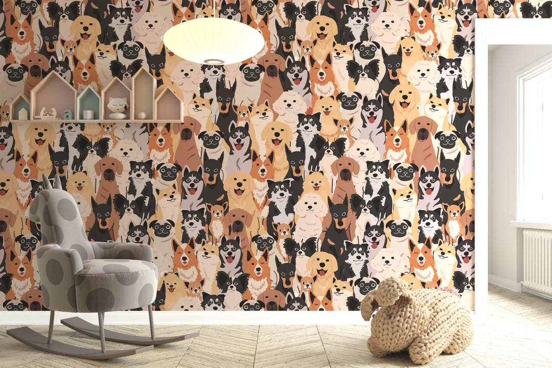 Dog Wallpaper Peel and Stick | Pet Wall Decor | Removable Puppy Pattern ...