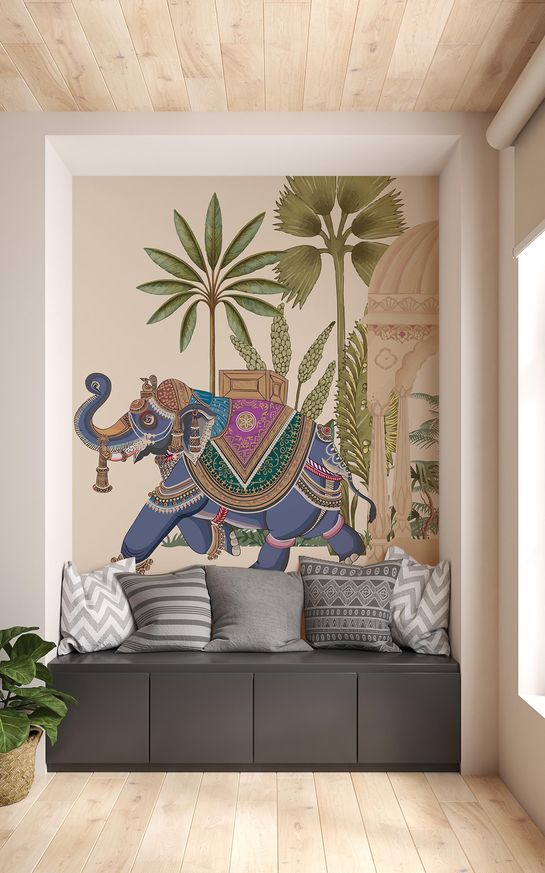Luxury Indian Wallpaper | Hand Painted Royal Elephant Wall Decor ...