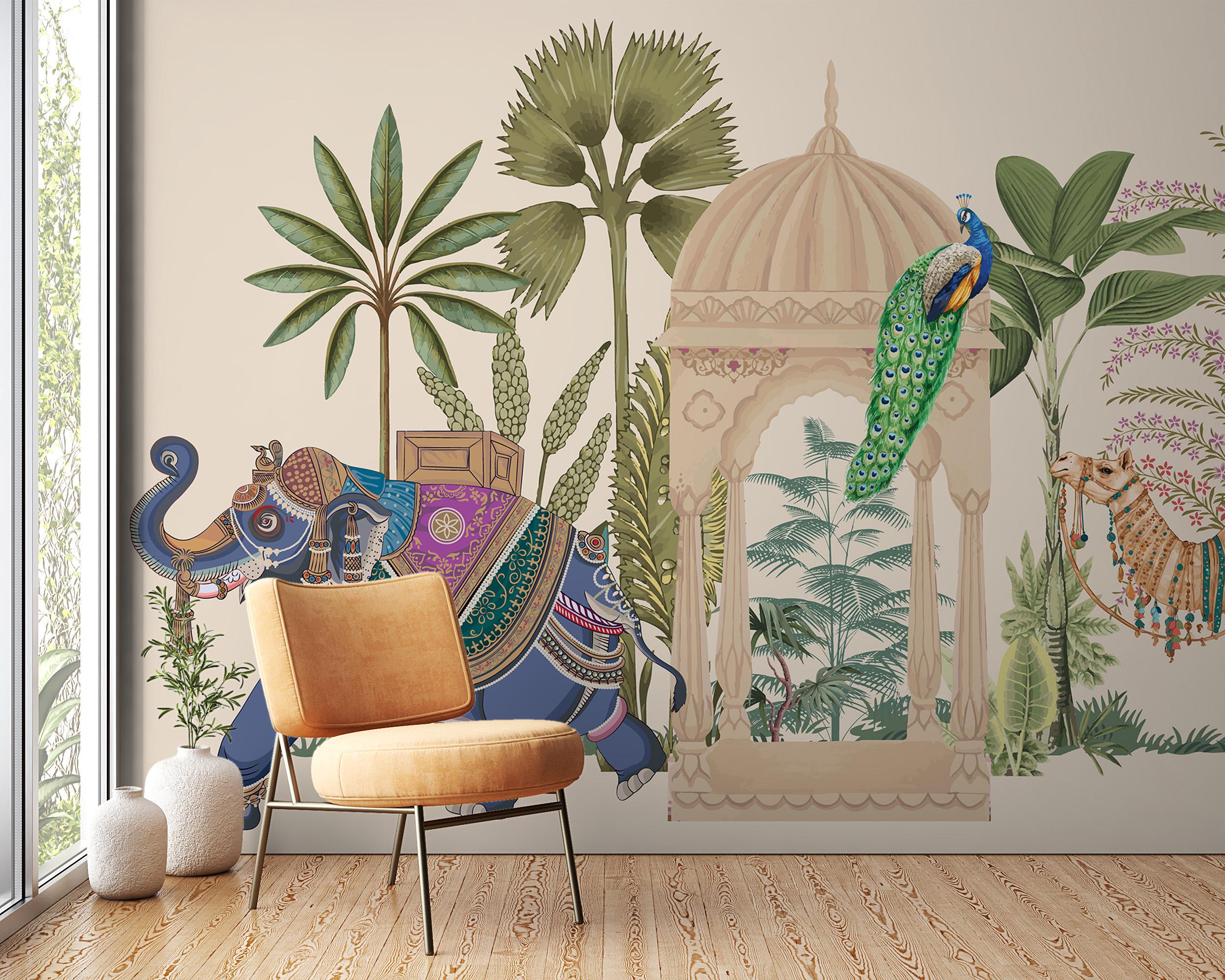Luxury Indian Wallpaper | Hand Painted Royal Elephant Wall Decor ...