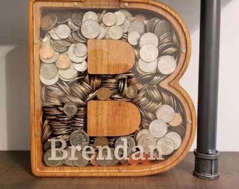 Wooden Letter Money Box - Etsy UK