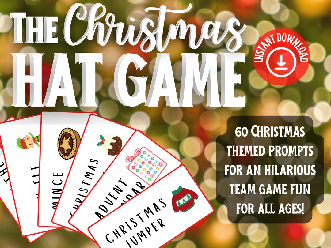 The Christmas Hat Game - 60 Cards, Fun Printable Christmas Day Activity ...