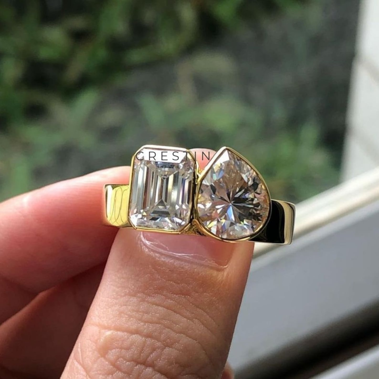 Two Stone Ring, Customized Ring for Women, 1.7CT Moissanite, Elegant ...