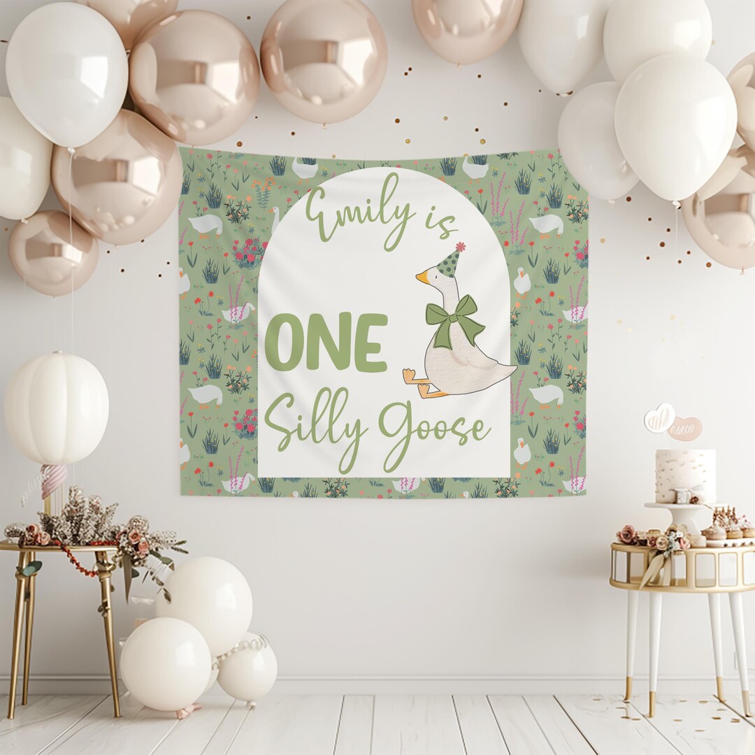 One Silly Goose Birthday Backdrop, One Silly Goose Custom Banner, 1st ...
