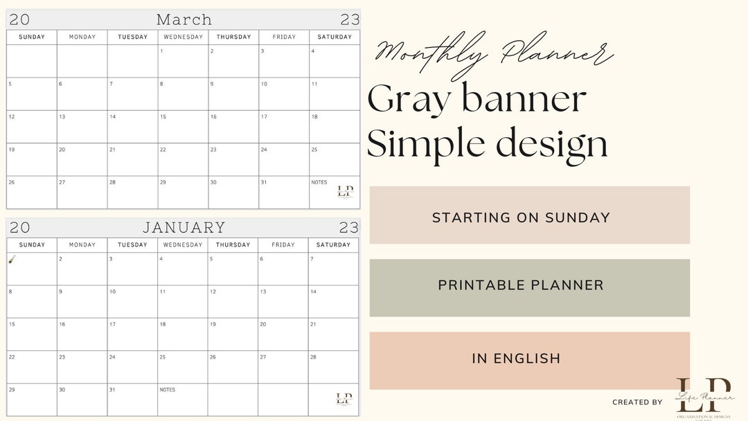 2023 Calendar | Printablecalendar| 2023 Monthly Planner | Sunday Start ...