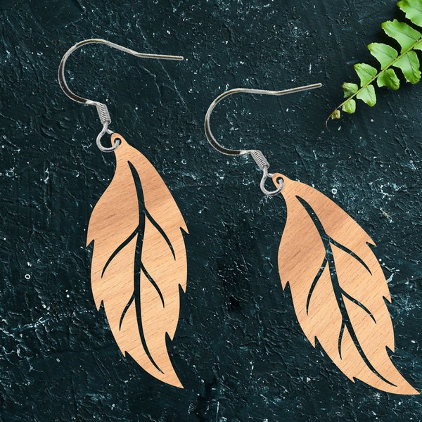 Wood Leaf Earrings Etsy