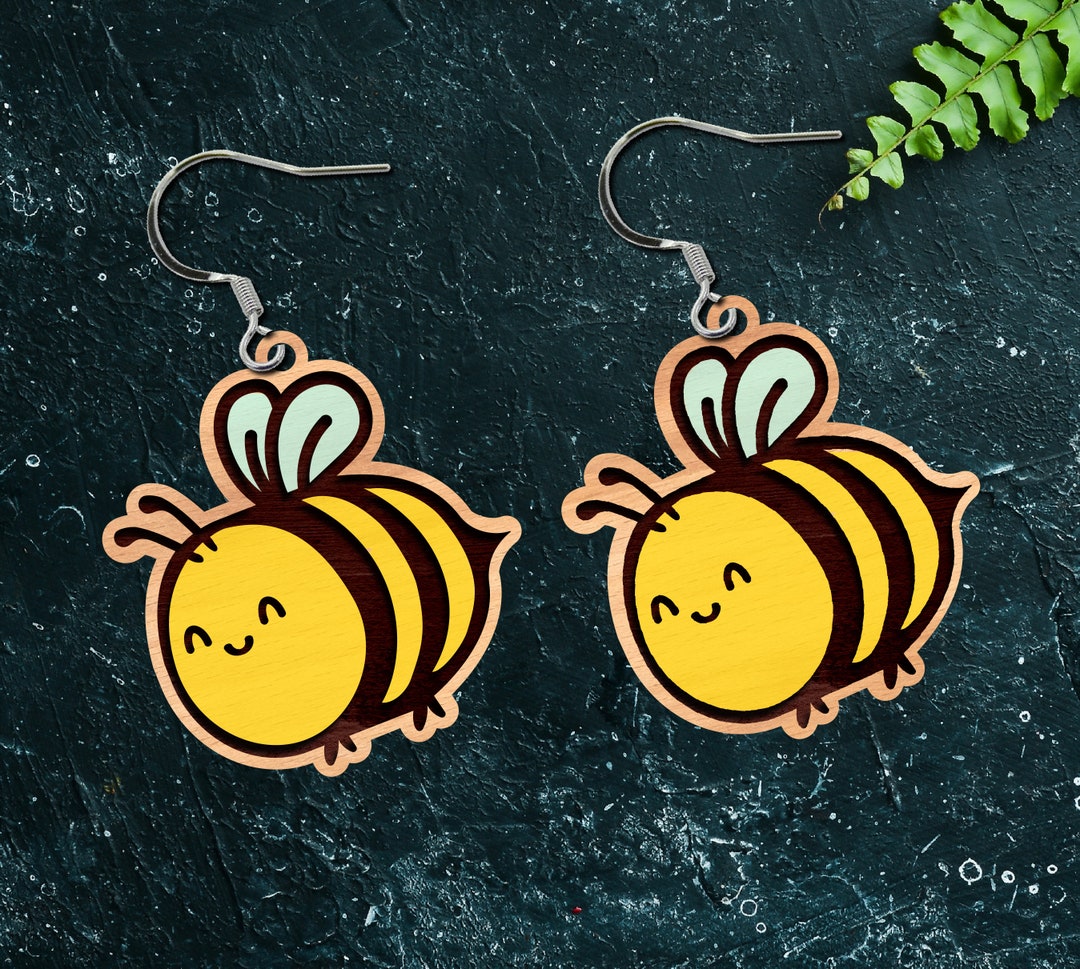 Cute Bee Earring SVG, Bee Earrings Laser Cut File, Cute Honey Bee ...