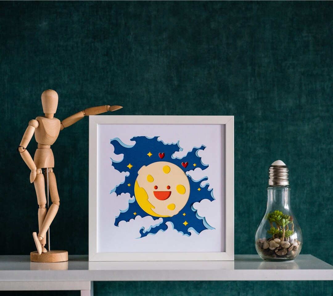 Moon Paper Cut Template SVG, 3d Layered Wall Art, Moon Glowforge Cut ...