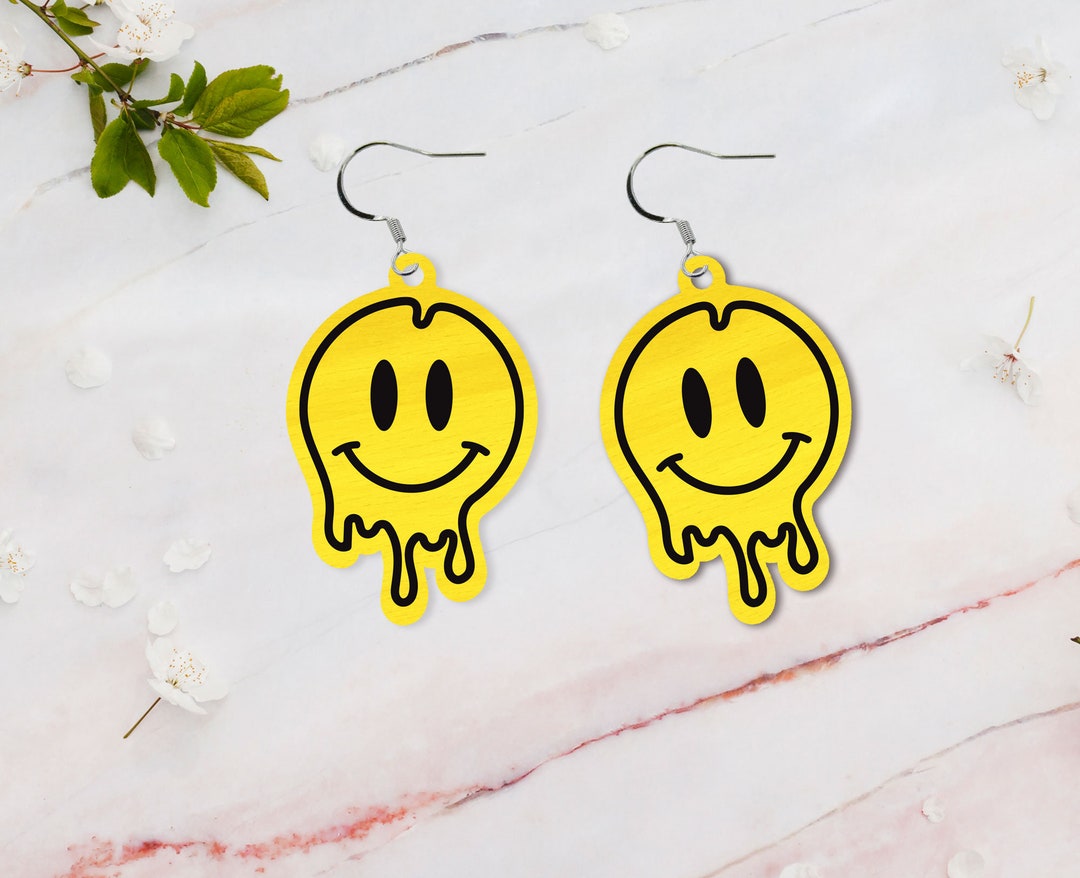 Dripping Smiley Laser Cut Wood SVG, Smiley Earring Laser Cut File ...