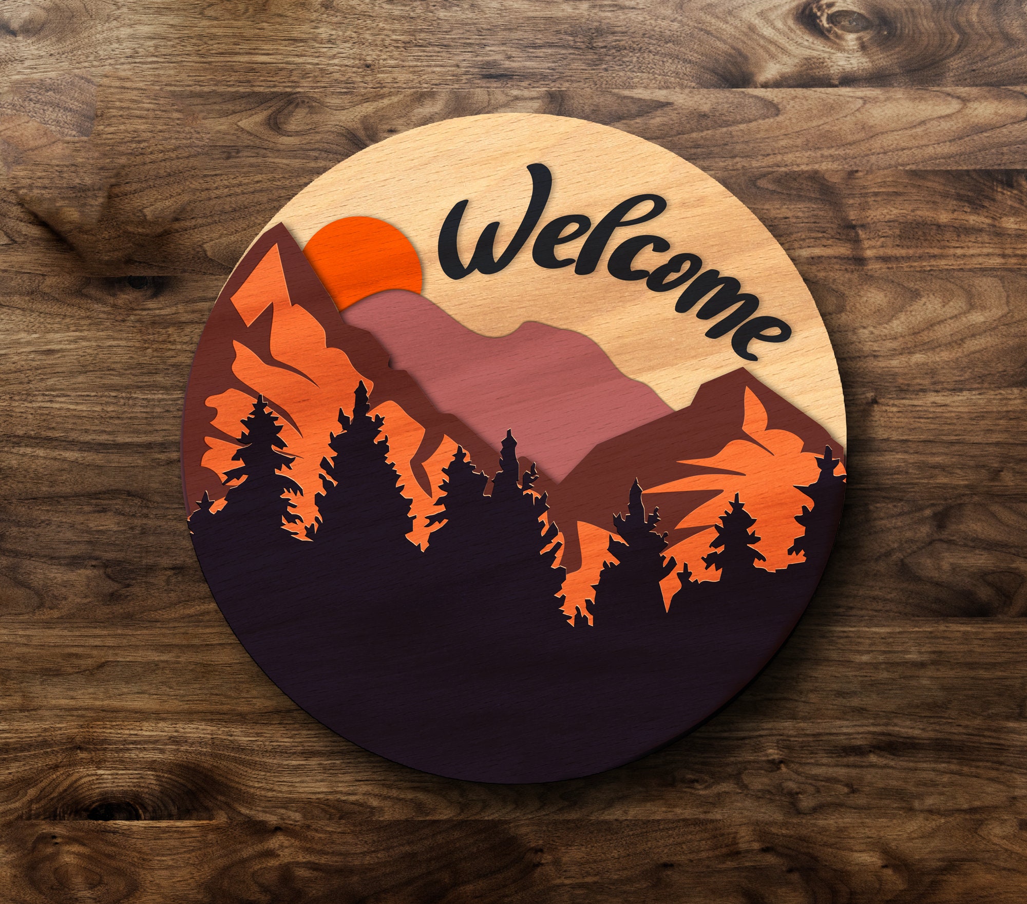 Mountain Welcome Sign SVG, Landscape Laser Cut File, Porch Sign PNG ...