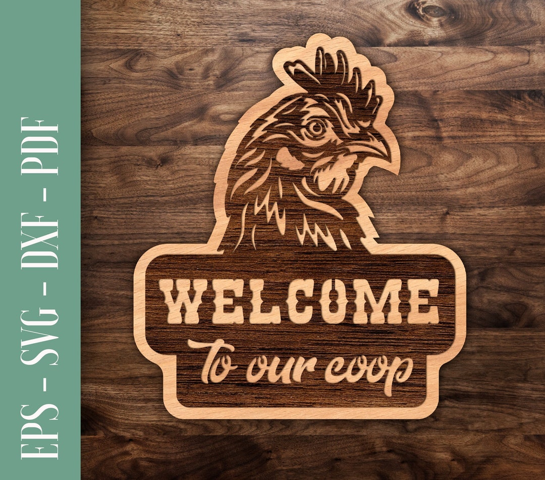 Hen House Decor SVG, Chicken Head Welcome Sign Laser Cut File, Front ...