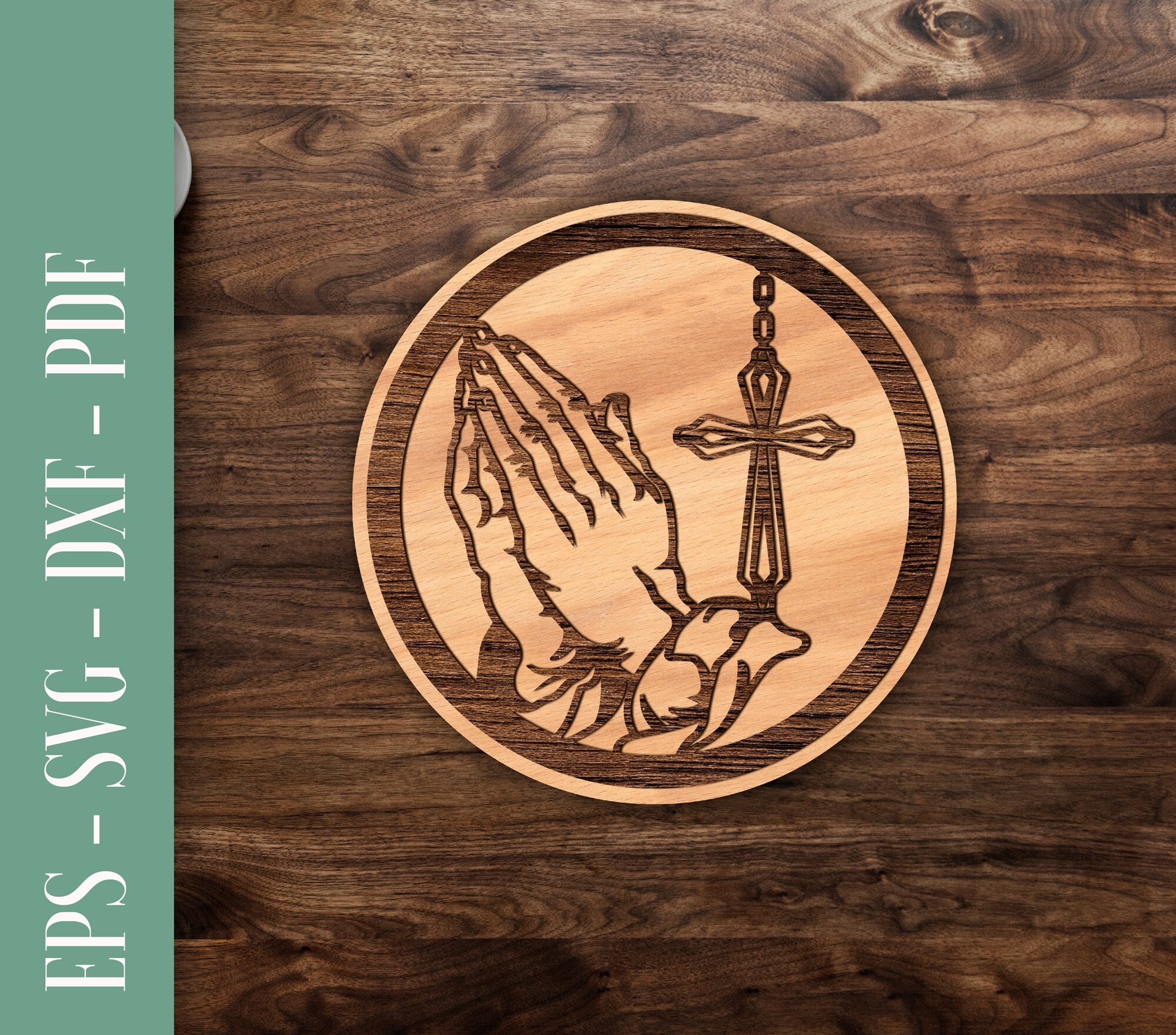 Praying Hands With Cross Laser Cut File, Religious Wall Decor SVG ...