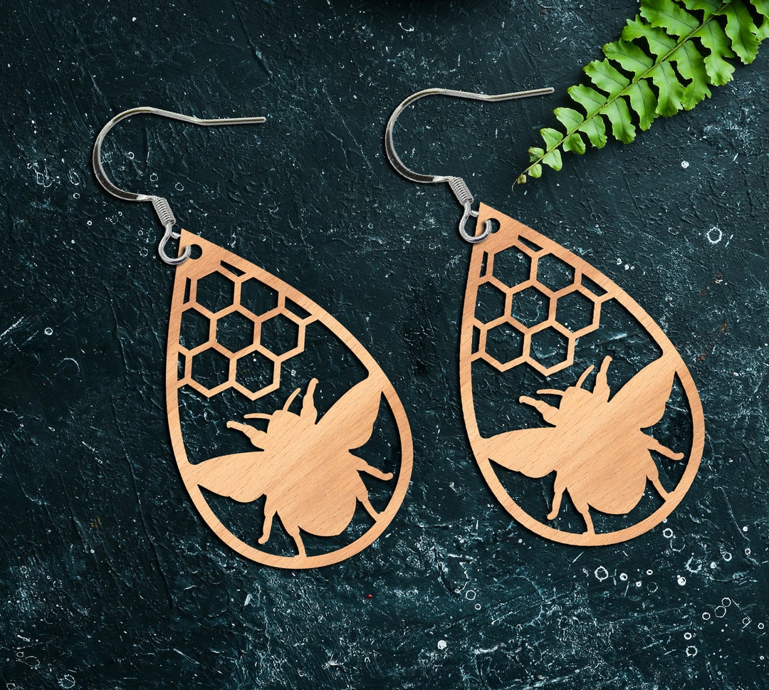 Honey Bee Earrings SVG, Bee Earring Laser Cut Template, Bee Hive ...